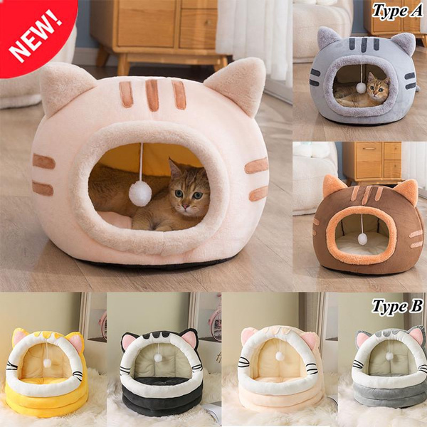 2 Types Autumn and Winter New Cute Cat Bed Warm Pet House Kitten Cave ...