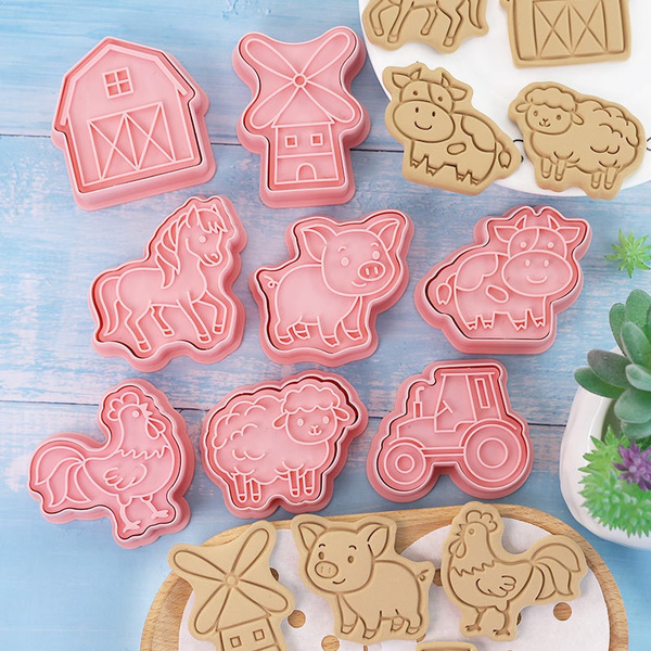 8pcs / Set Farm Animals Cookie Cutters Plastic 3D Cartoon Pressable ... 8pcs / Set Farm Animals Cookie Cutters Plastic 3D Cartoon Pressable ...
