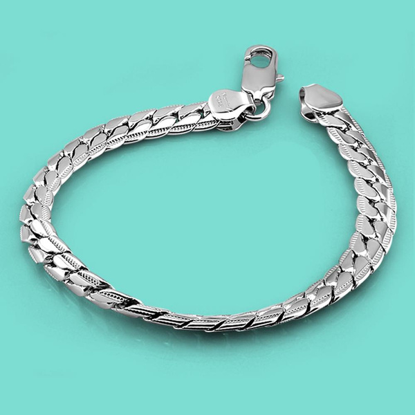 Hot Classic 925 Sterling Silver Bracelet 6MM HorseWhip Chain Men's ...