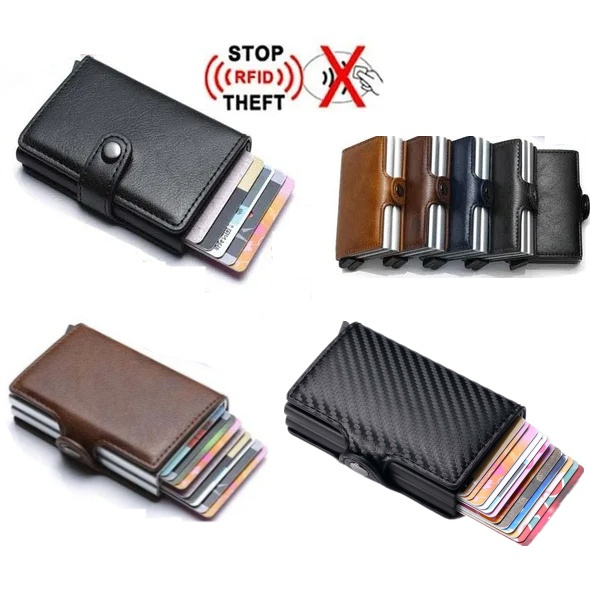 Rfid Men Credit Card Holder Wallet Leather Metal Aluminum Business Bank ...