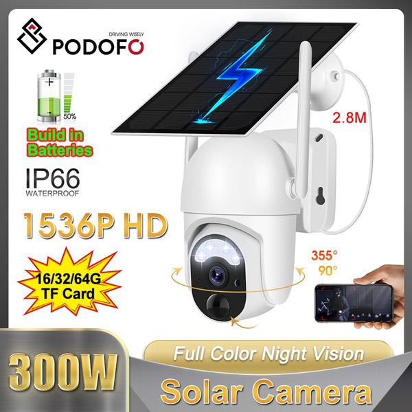 PODOFO NEW 300W Pixels Solar Powered HD 1536P Wireless 3MP WiFi PTZ IP Camera CCTV Surveillance ...