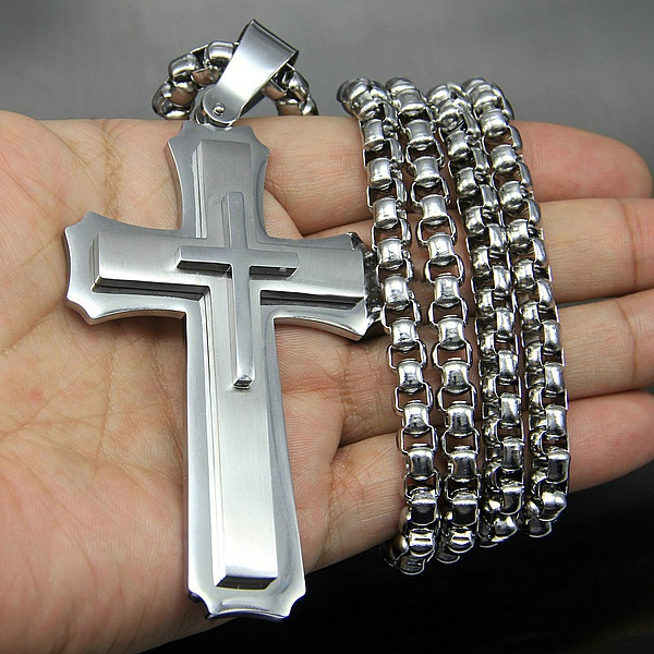 Luxury Fashion Men's Three Layer Cross Necklace Stainless Steel ...