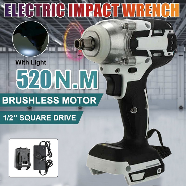 520N.m Brushless Electric Impact Wrench 1/2'' Cordless Wrench 18V Li-ion Battery Power Tool with ...