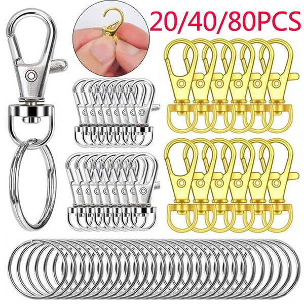 20/40/80PCS Keychain Hooks with Key Rings Metal Swivel Lobster Claw ...