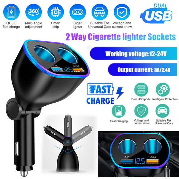 HIKITY NEW Dual USB Car Charger Car Cigarette Lighter Splitter Fast ...