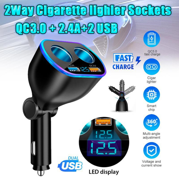 CAMECHO New QC3.0 +2.4A+2 Way Cigarette Lighter Socket Splitter Adapter ...