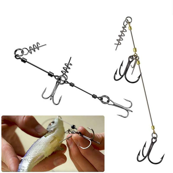 Fishing Soft Lure Steel Wire Rig Double Treble Hook With Spring Lock ...