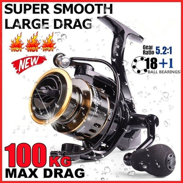 Max Drag 100kg Fishing Reel with 5.2:1 Metal Spool Spinning Wheel Reel ...