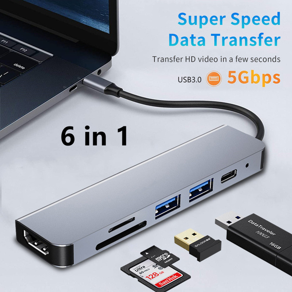 USB C Hub Multiport Adapter, 6 in 1 USB C Docking Station with 4K HDMI ...