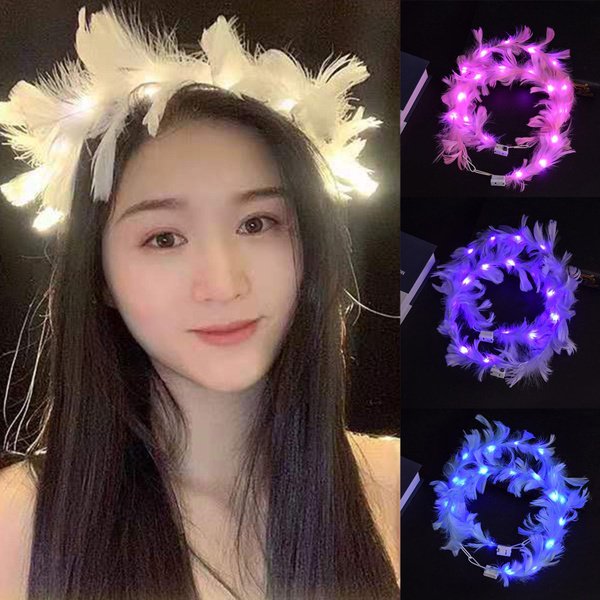 LED Feather Crown Light Up Angel Halo Headband Luminous Headdress Women ...