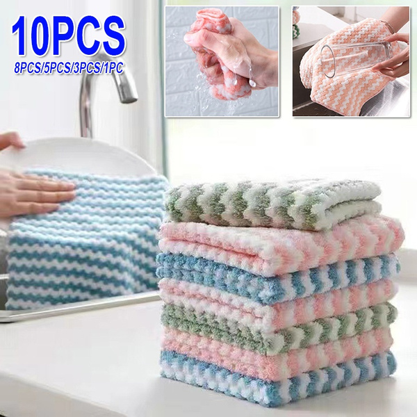 1/3/5/8/10Pcs Kitchen Cleaning Rag Coral Fleece Dish Washing Cloth ...