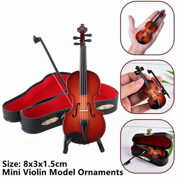 Mini Wooden Musical Instrument Violin with Stand Home Decoration Mini ...