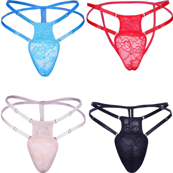 Men's Bulge Pouch Lace G-String Thong Bikini Briefs Strappy Jockstrap ...