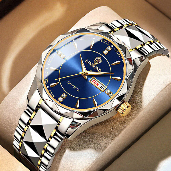 BINBOND Business Gold Watch For Men Luxury Waterproof Stainless Steel Golden Male Wristwatches ...