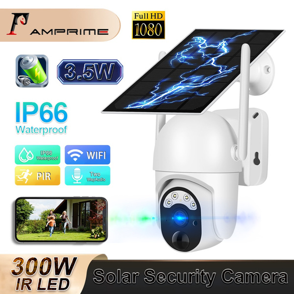 AMPrime [Built-in Battery] Solar Powered WIFI IP Camera 300W Pixels PIR ...