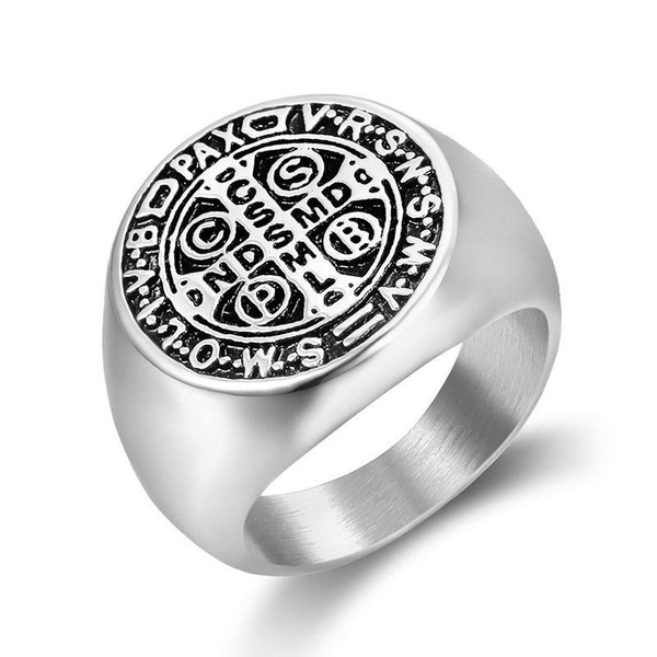 Mens High Polished Saint Benedict Ring Religious Catholic Roman Demon ...