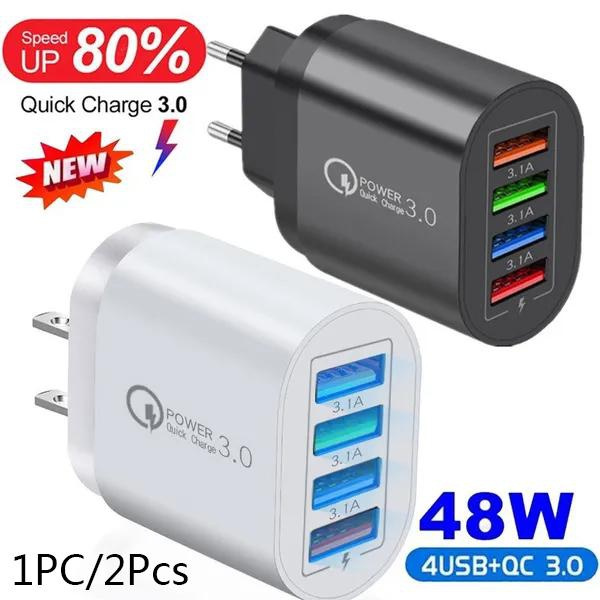 1PC/2Pcs Super Charge USB Charger Quick Charge 4 Port Fast Charging ...