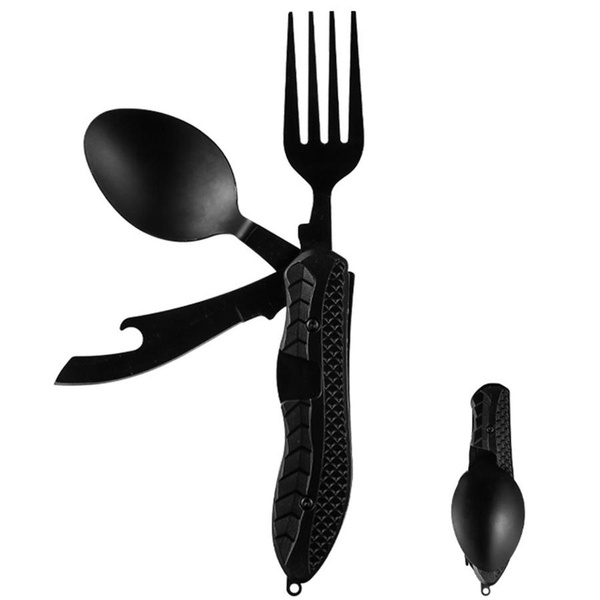 3 in 1 Portable Camping Utensils Stainless Steel Foldable Spoon Fork ...
