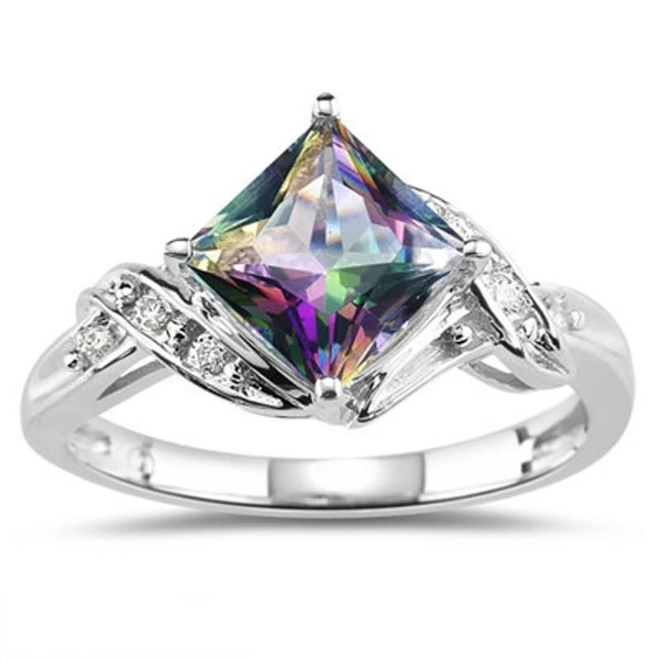 Fashion 4 Prong Setting Princess Square Cut Topaz Rings for Women ...