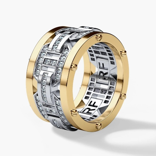 Luxury Men's Fashion Two Tone Silver & Gold White Sapphire Diamond Band ...