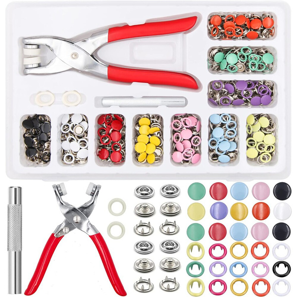 200 Sets Metal Snap Button Fasteners Tool Kit 10 Colors Hollow and ...