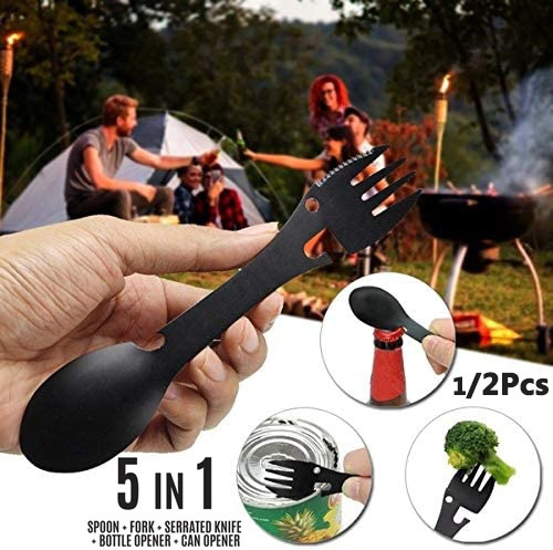 (1/2Pcs)Camping Eating Utensils, 5 In 1 Portable Stainless Steel ...