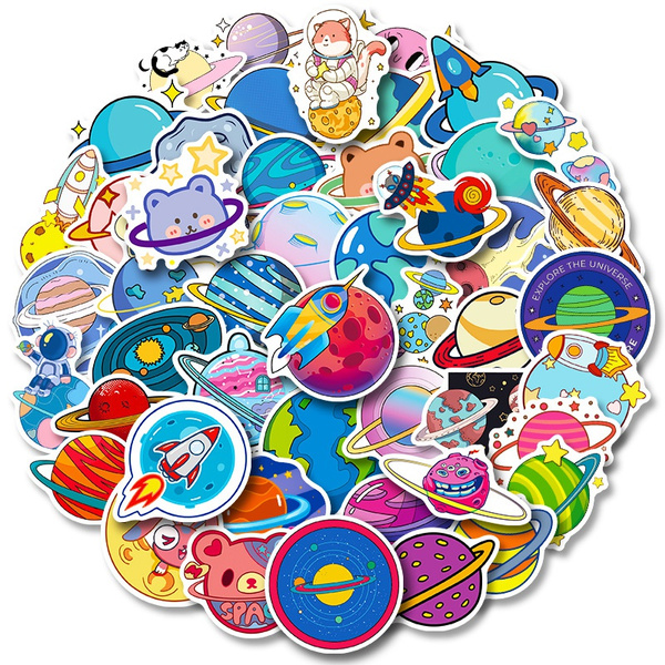 50pcs Vinyl Waterproof Graffiti Stickers Cute Cartoon Planets Sticker ...