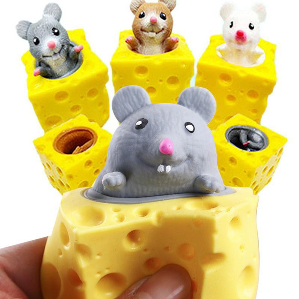 Pop up Funny Mouse and Cheese Block Squeeze Anti-stress Toy Hide and ...