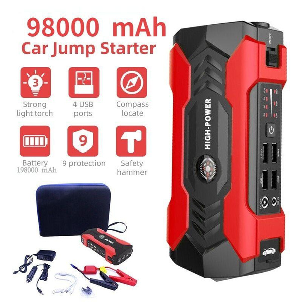 98000mAH 12V 4USB Car Jump Starter Power Booster Charger Household Cars ...