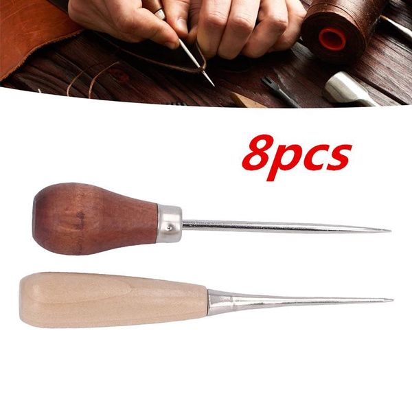 8Pcs Leather Awl Wooden Ergonomic Handle Stainless Steel Effort Saving ...