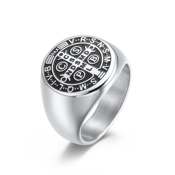 Mens Women St Saint Benedict Exorcism Rings High Polished 316L ...