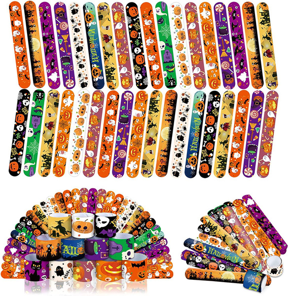 72 Halloween Slap Bracelets Craft Bulk with Spider, Pumpkins, Animal ...