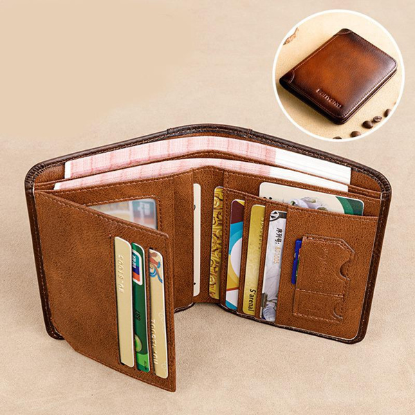 1Pcs Men's Wallet PU Leather Trifold Wallets for Men Vintage Thin Short ...