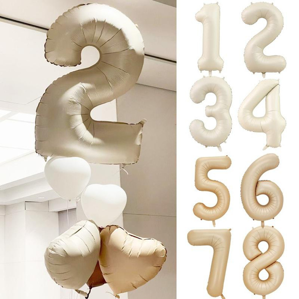 Beige Brown Cream Number Balloons 1 2 3 4 5 6 Foil Number Balloon for Baby Adult Birthday ...