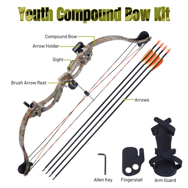 34" 20 LBS Junior Compound Bow Kit with 4pcs 28" Arrows Youth Archery ...