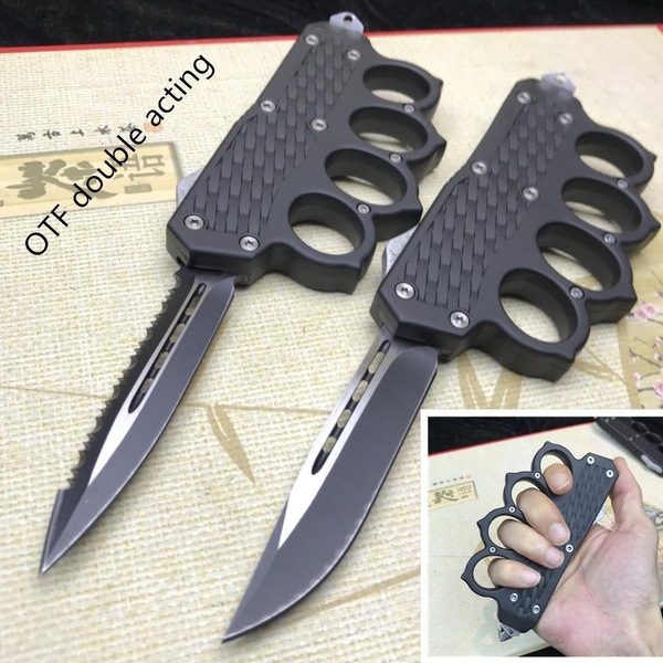 2022 "9" Tactical Brass Knuckle Style OTF Out The Front Dagger Blade ...