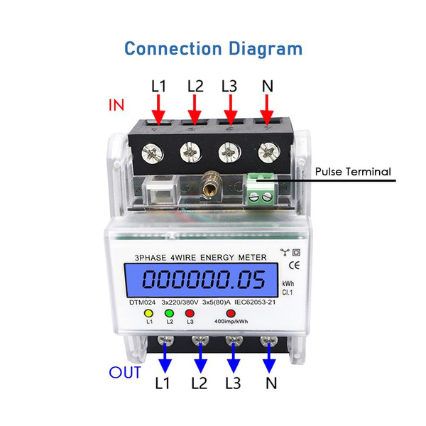 DTM025 3 Phase 4 Wire Energy Meter 220/380V 5-80A Energy Consumption ...