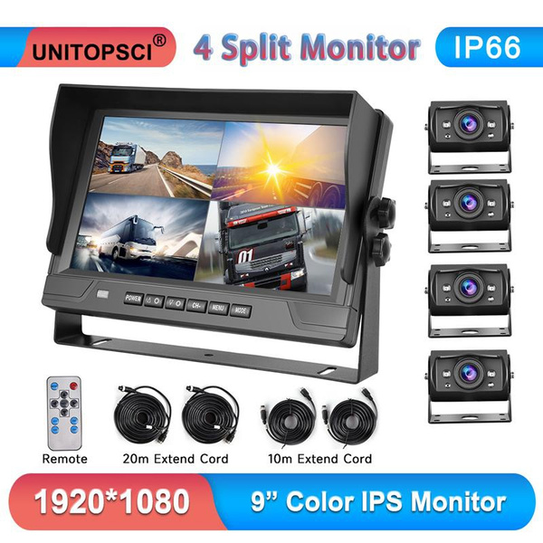 UNITOPSCI 9 Inch IPS Quad Split Monitor + 1080P 4x4Pin IR Night Vision ...