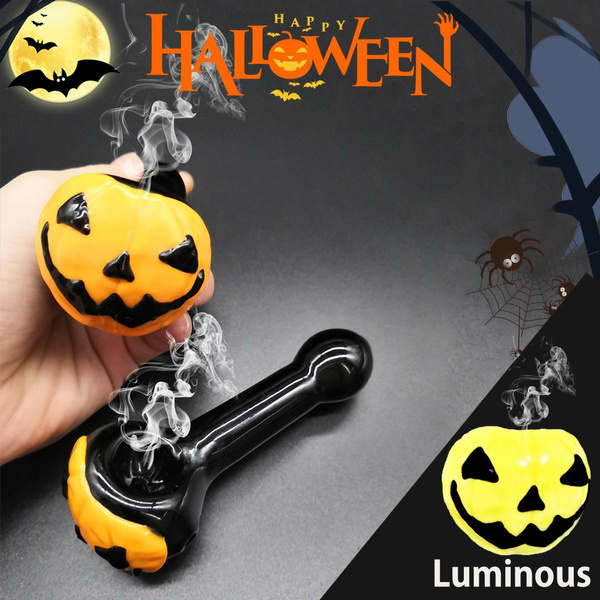 Halloween Luminous pumpkin Glass Pipe Smoking Hand Pipe Oil Burner ...