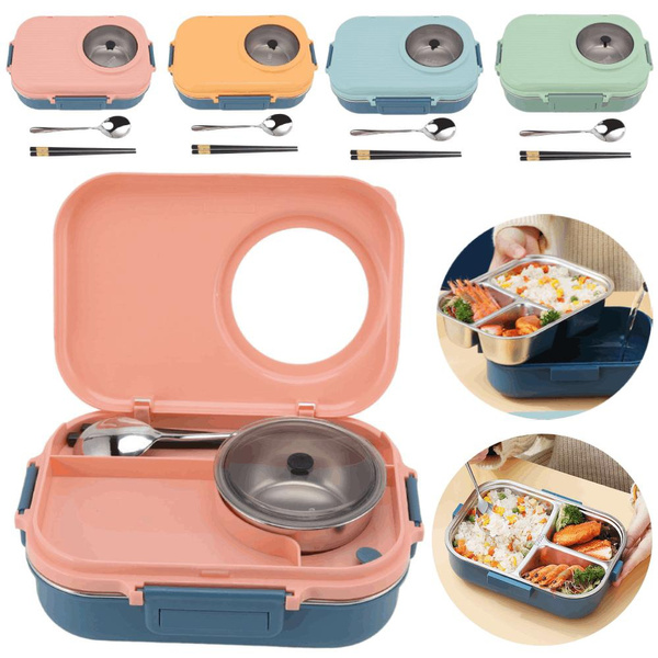 Thermal Lunch Box, 3 Grid Stainless Steel Lunch Box Portable Carry Hand ...