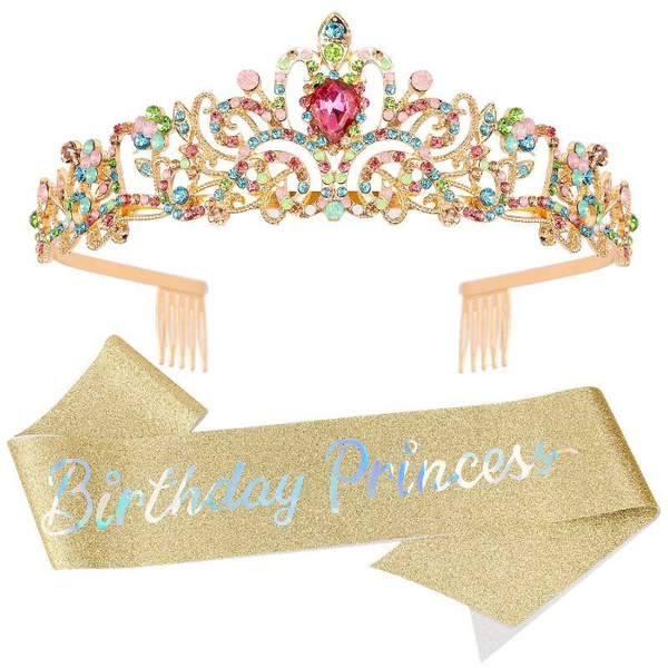 Birthday Girl Tiara, Crown for Girls, Princess Crown with Birthday Sash ...