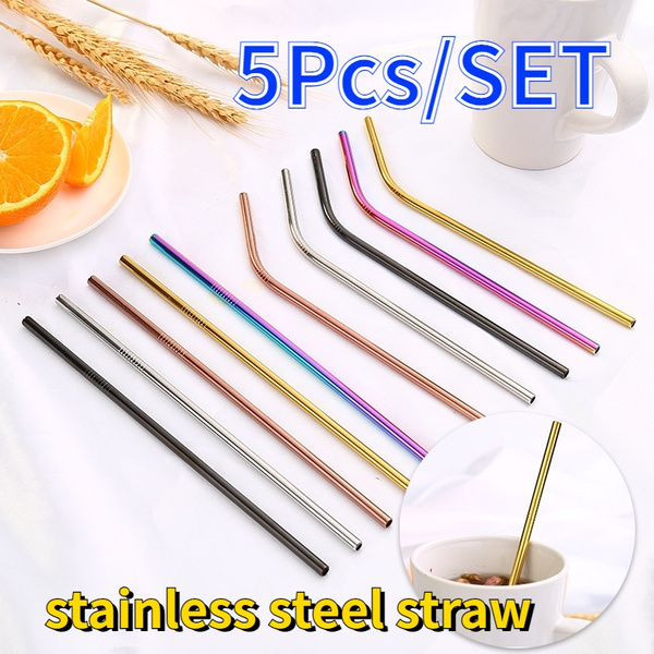 5Pcs / SET Color Metal Food Grade 304 Stainless Steel Straw Set ... 5Pcs / SET Color Metal Food Grade 304 Stainless Steel Straw Set ...