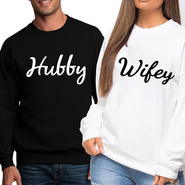 Fashion Hubby & Wifey Couple Sweatshirt Long Sleeve Pullover Couples ...