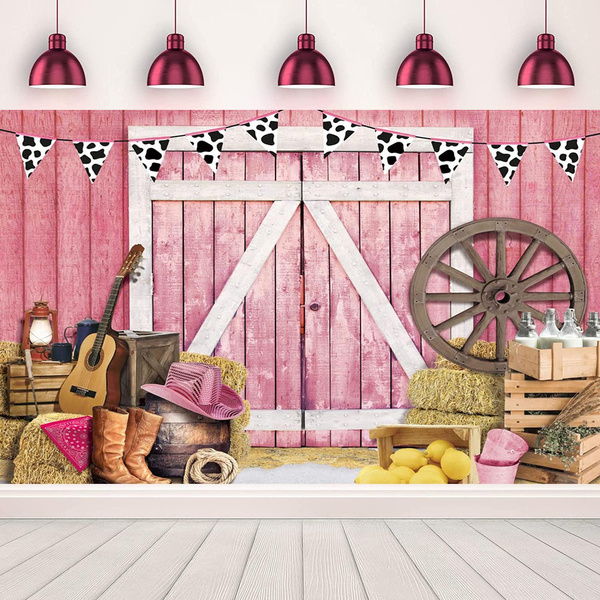 Pink Barn Farm Backdrop Banner Girl Baby Shower Birthday Photography ...