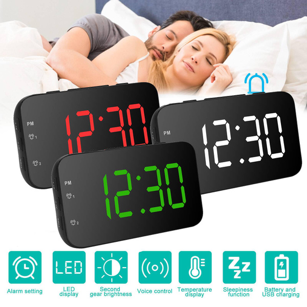 LED Display Digital Dual Alarm Clock 12/24H USB Snooze Bedroom Desk ...