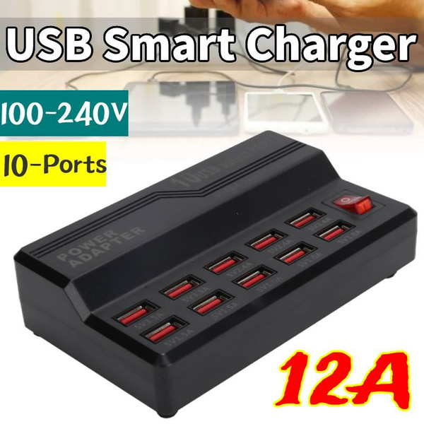 10-Ports 12A Fast Charging Station Power Hub Strip Plug Dock Block USB ...