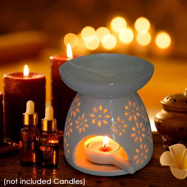 Wax Melt Essential Oil Burner White - Flower Pattern, Ceramic Aroma Burners Assorted Wax Warmer ...