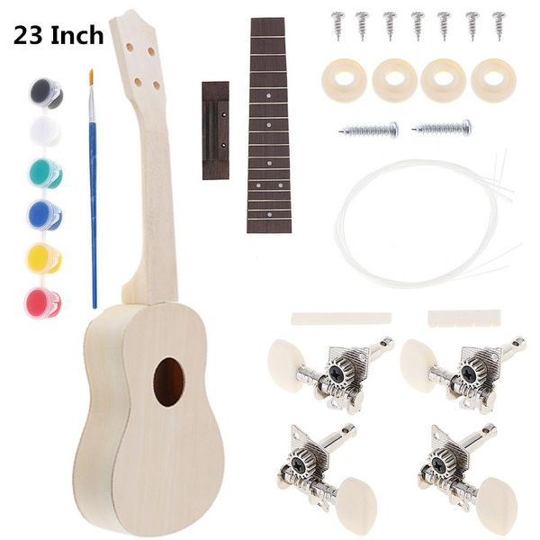 23'' Ukulele DIY Full Kit Hawaii Guitar 4 String Bass Wood Uke Paint ...