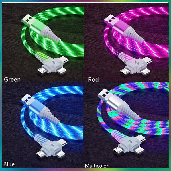 3 in 1 streamer data cable LED light fast charging cable for iPhone ...