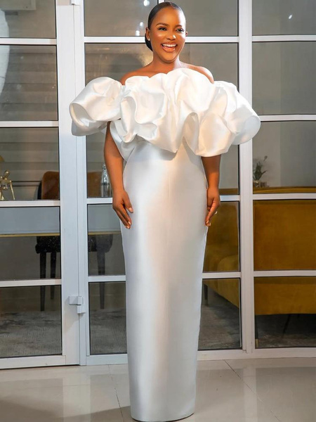 AOMEI Women White Party Dresses Off Shoulder Ruffles Evening Wedding ...